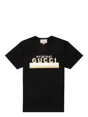 Gucci Gold And Silver Striped Letter Logo Short Sleeve Top - Black