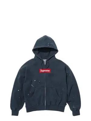 Supreme X Mm6 Maison Margiela Box Logo Zip Up Hooded Sweatshirt - Navy
