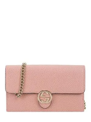 Gucci Logo Double G Leather Shoulder Bag - Pink