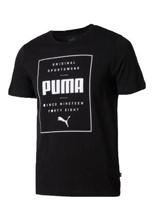 PUMA Casual Sports Alphabet Printing Round Neck Breathable Short Sleeve - Black