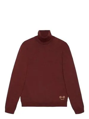 Gucci Wool Sweater With Horsebit Intarsia - Bordeaux