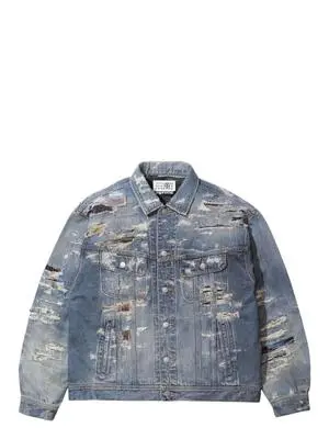 Supreme X Mm6 Maison Margiela Distressed Selvedge Denim Trucker Jacket - Washed Indigo