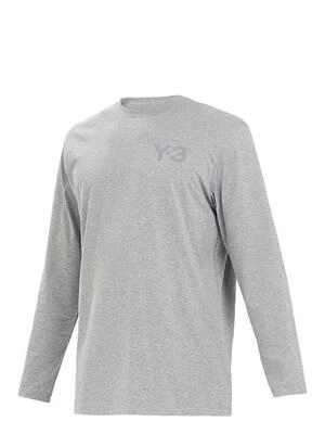 Adidas Y-3 Logo Pattern Micro Mark Casual Long Sleeve Crewneck T-shirt - Gray