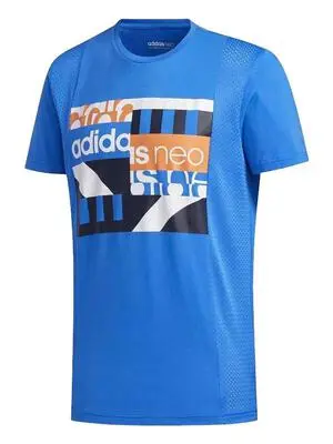 Adidas Neo Athleisure Casual Sports Printing Round Neck Short Sleeve - Blue