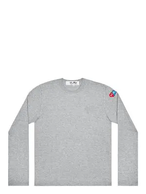 Play Comme Des Garcon Comme Des Garcons Play Fw25 X Invader Double Pixel Heart Long Sleeve T-shirt 'gray' Grey