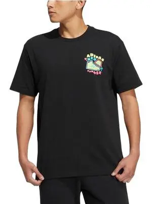 Adidas Neo Cartoon Alphabet Printing Round Neck Casual Short Sleeve Couple Style Black - Multi-color