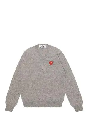 Play Comme Des Garcon V Neck Pullover With Heart Applique - Light Grey