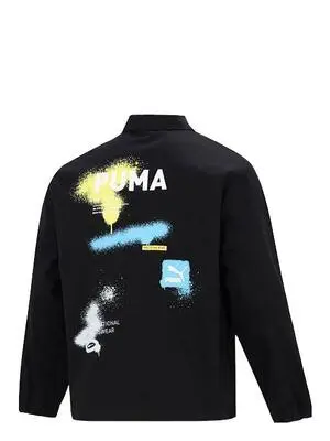 PUMA Logo Printed Loose Woven Lapel Jacket - Black