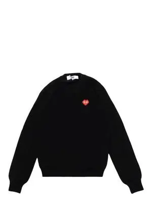 Play Comme Des Garcon Heart V Neck Pullover - Black