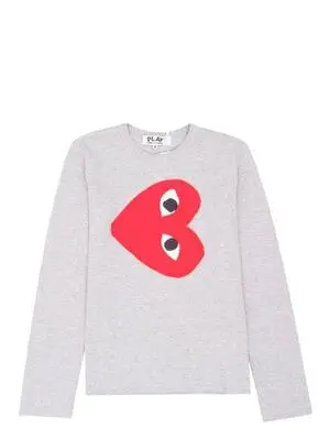 Play Comme Des Garcon Side Heart Logo Long Sleeve T-shirt - Grey
