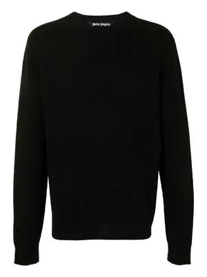 Palm Angels Curved Logo Crew Neck Sweater - Black