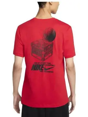 Nike Logo Geometry Pattern Printing Round Neck Short Sleeve University Red T-shirt - Multi-color