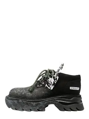 Off-White High Top Lace-up Sneakers With Graphic Print And Lug Sole - Black