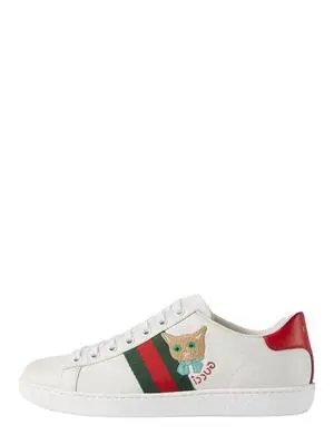 Gucci Ace Cat Embroidered Sneakers - White/green/red