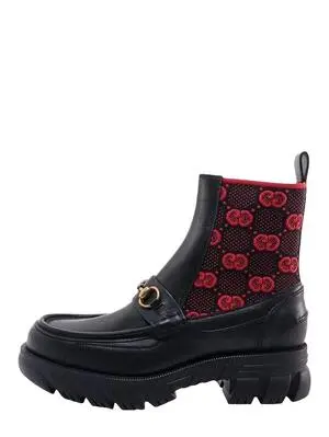 Gucci Horsebit Gg Jersey Ankle Boots - Black/red