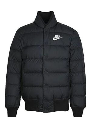 Nike Down Jacket With Stand Collar And Zip Closure - Black