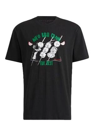 Adidas Neo Logo Alphabet Cartoon Printing Round Neck Loose Short Sleeve - Black