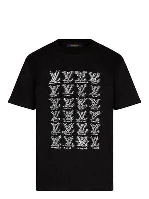 LOUIS VUITTON Logo Printing Round Neck Short Sleeve - Black