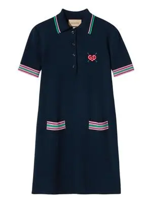 Gucci Embroidered Knit Polo Dress - Navy
