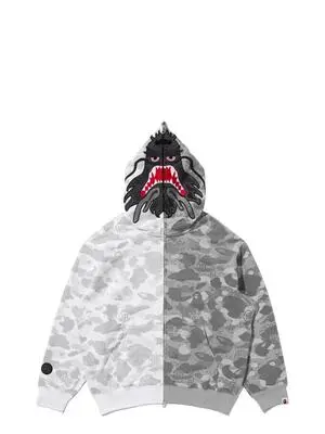 A BATHING APE X Clot Camo Split Shark Relaxed Fit Full Zip Hoodie - White