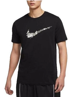 Nike Cartoon Pattern Large Logo Printing Round Neck Casual Short Sleeve Black - Multi-color