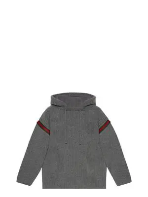 Gucci Gucci Wool Cashmere Hooded Sweater With Striped Detail Grey