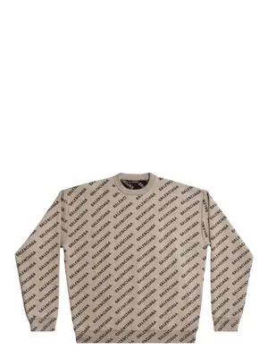 Balenciaga Allover Logo Fine Knit Sweater - Beige