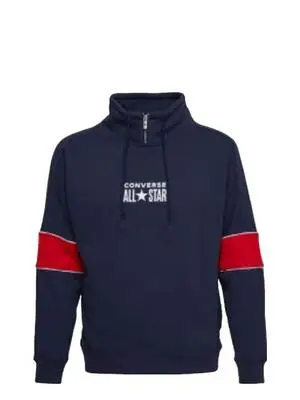 CONVERSE All Star Funnel Neck Quarter Zip Crew Sweatshirt - Navy/red