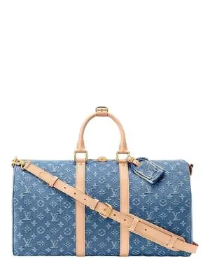 LOUIS VUITTON Keepall Bandoulière 45 Monogram Denim Duffle Bag - Blue
