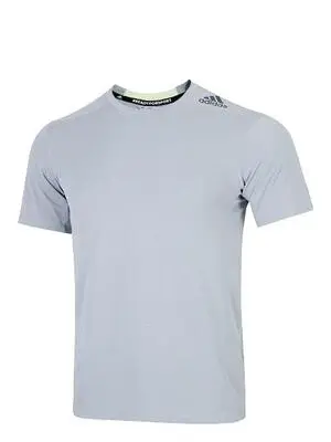 Adidas Stripe Logo Sports Training Round Neck Short Sleeve Blue T-shirt - Multi-color