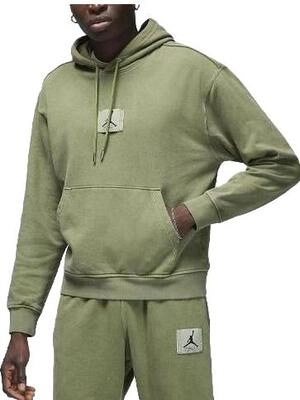 JORDAN Statement Fleece Washed Pullover Hoodie - Light Olive