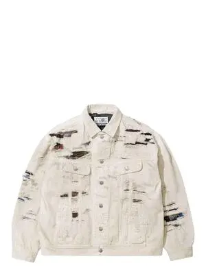 Supreme X Mm6 Maison Margiela Distressed Selvedge Denim Trucker Jacket - White