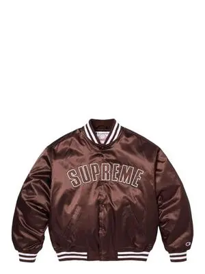 Supreme X Champion Satin Varsity Jacket - Brown
