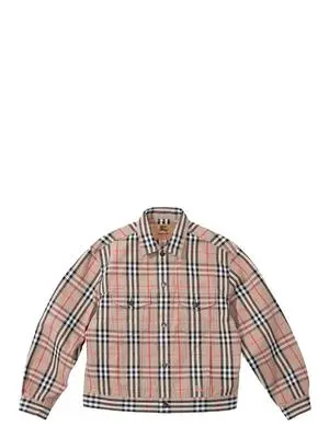 Supreme X Burberry Check Denim Trucker Jacket - Tan/black/white