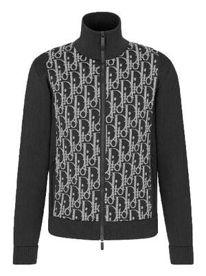 Dior Embroidered Logo Cashmere Zip-up Sweater - Black