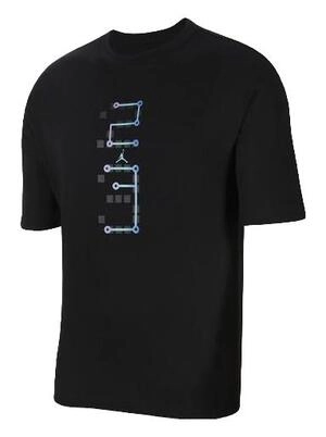 JORDAN Singles Day Luminous Design Printing Round Neck Short Sleeve T-shirt - Black