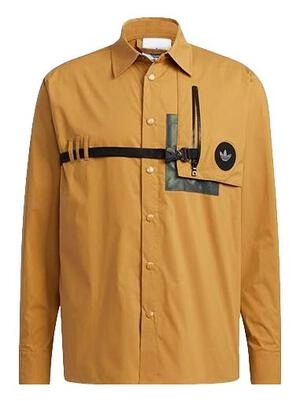 Adidas Originals Prem Wvn Lshirt Lapel Chest Long Sleeves Wheat Brown Shirt - Default Color