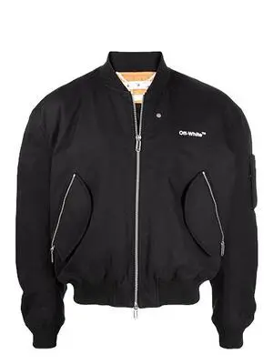 Off-White Black Printed Zipper Long Sleeve Bomber Jacket - Black/white