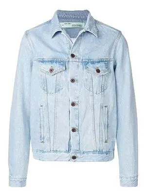 Off-White Logo Printed Denim Jacket - Creamy