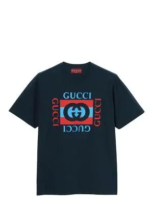 Gucci Printed Cotton Jersey T-shirt - Navy
