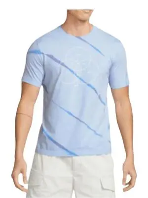 Nike Geometry Pattern Casual Round Neck Short Sleeve Light Blue T-shirt - Multi-color