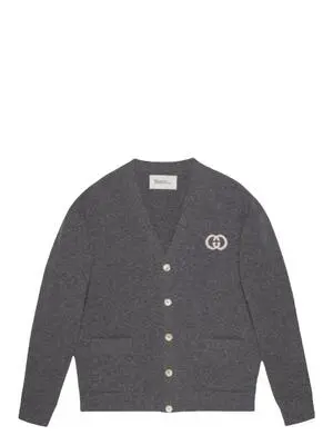Gucci Knit Wool Cardigan With Interlocking G - Grey