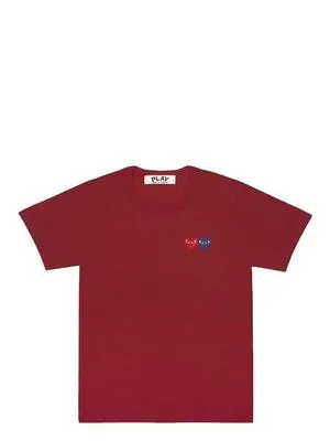 Play Comme Des Garcon COMME Des GARCONS PLAY Double Heart Embroidered T-Shirt Red