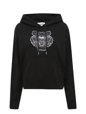 Kenzo Tiger Head Embroidered Hoodie - Black