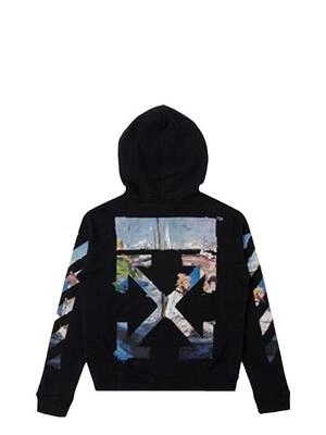 Off-White Painting Printing Arrow Pattern Zipper Classic Hoodie - Black