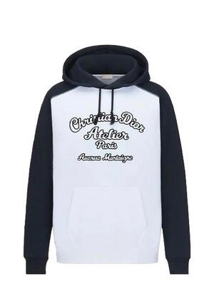 DIOR DIOR SS22 Embroidered Logo Pattern Loose Hooded Colorblock Long Sleeves