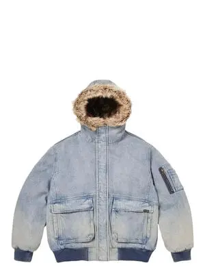 Supreme Reversible Faux Fur Hooded Work Jacket - Denim
