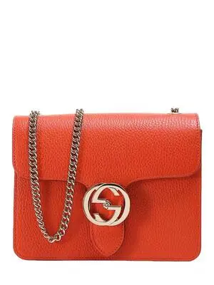 Gucci Leather Crossbody Bag With Chain Strap - Orange