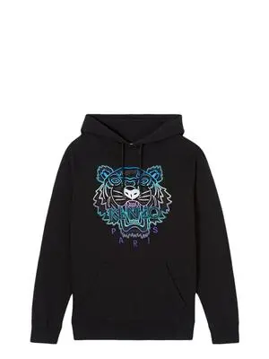 Kenzo Tiger Head Print Pullover Hoodie - Black
