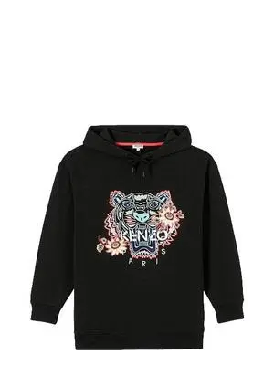 Kenzo Tiger Embroidered Cotton Hoodie - Black